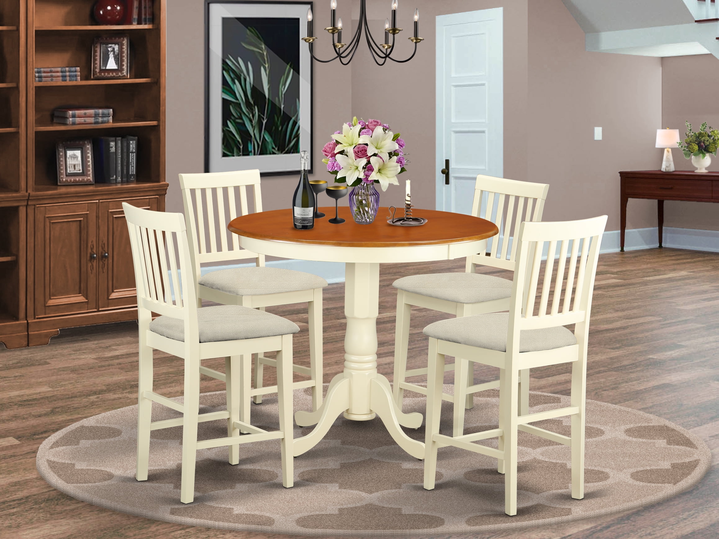 JAVN5-WHI-C 5 Pc counter height Dining room set - Dinette Table and 4 ...