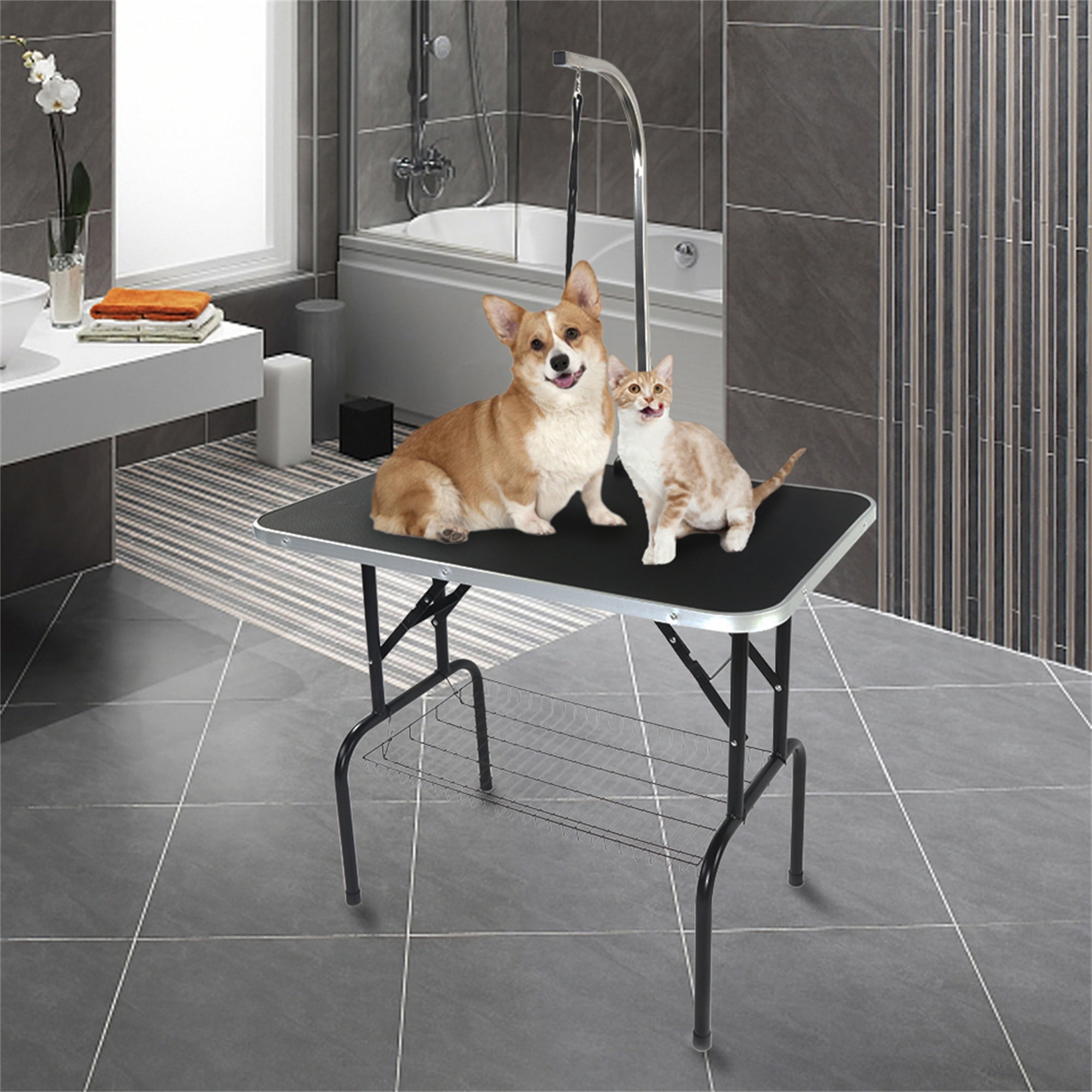 Cfowner 32" Foldable Pet Grooming Table, Cat Table with Adjustable Arm ...