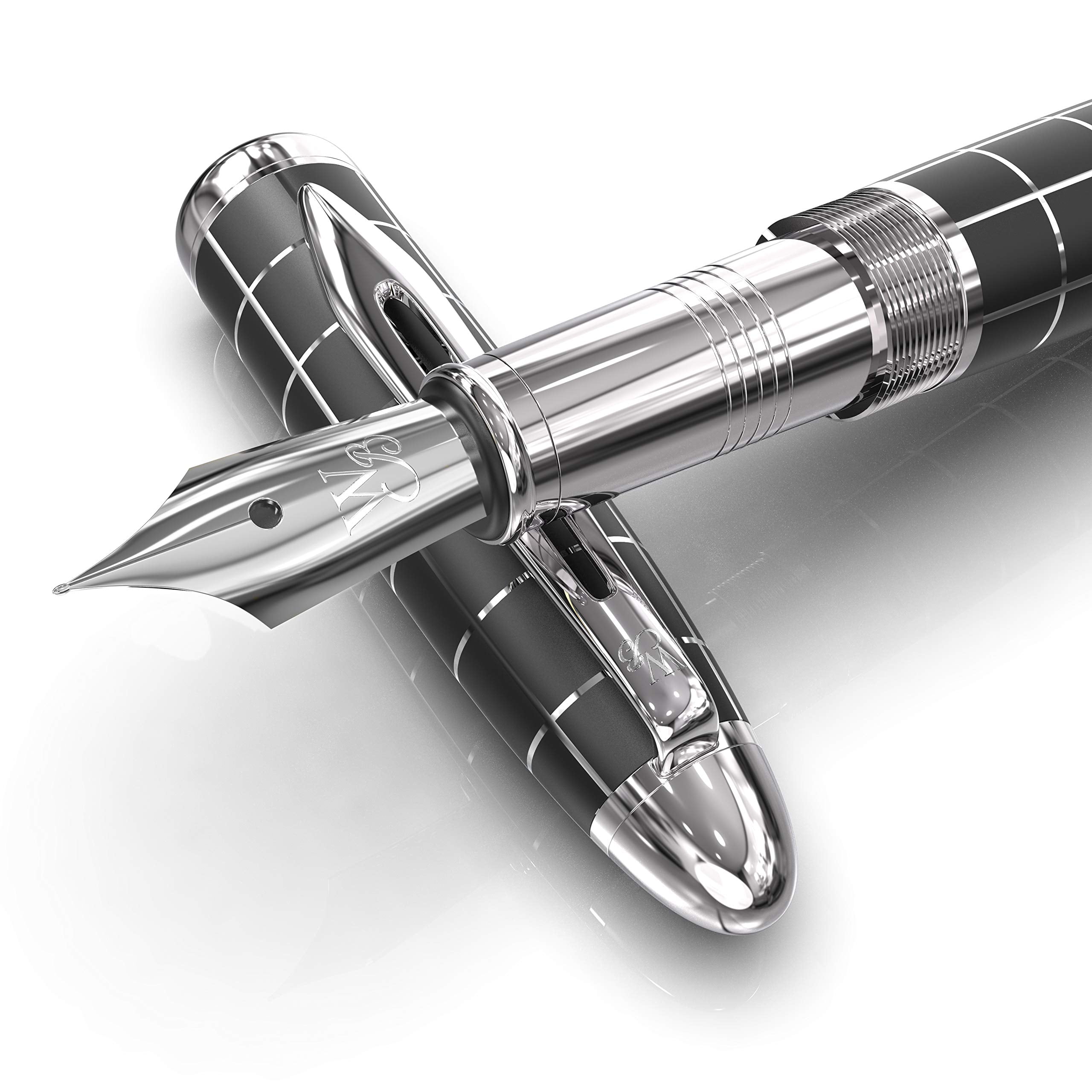 Wordsworth & Black Majesti Fountain Pen, Medium Nib Ink Pen, Checked ...