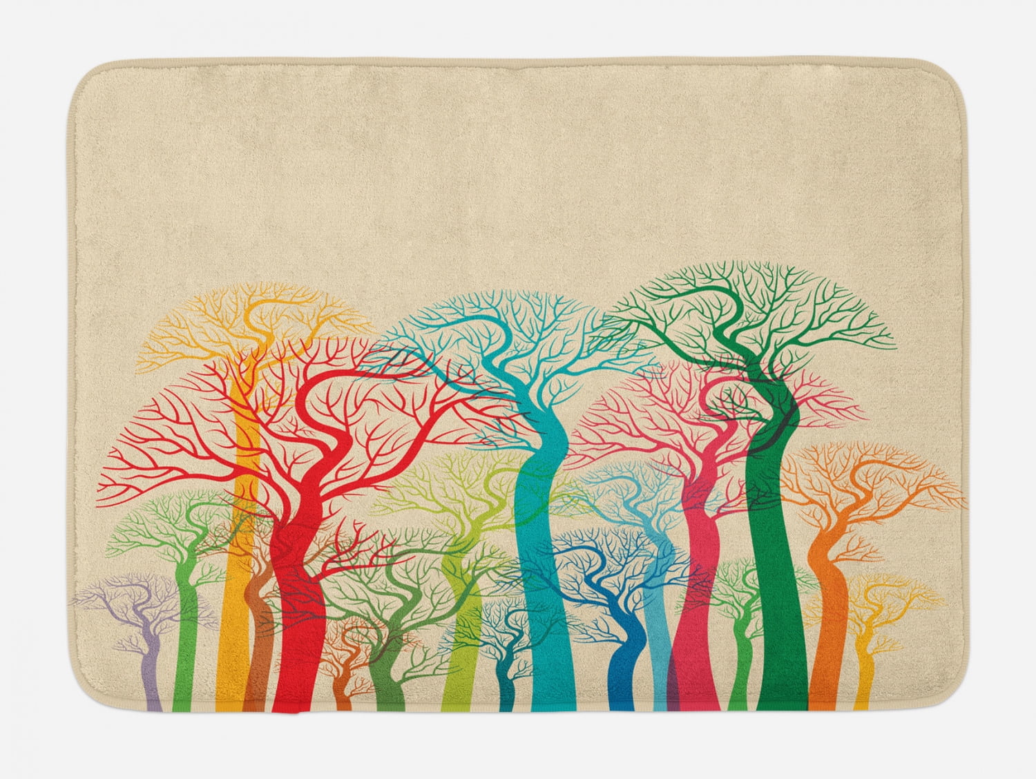 Autumn Bath Mat, Colorful Leafless Abstract Tree Tops Branches Creative ...