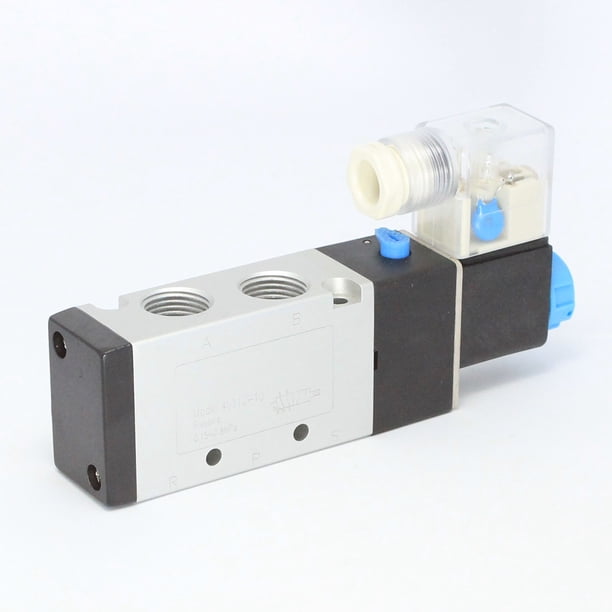 5 Ports 4 Way 2 Position Valve 1/4" NPT DIN Connector Single Solenoid ...