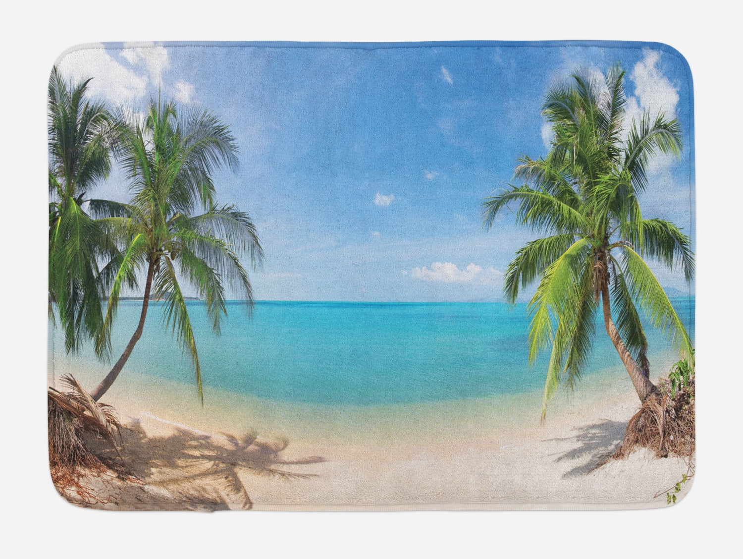 Ocean Bath Mat, Panoramic View of Tropical Sandy Beach Exotic Vacation ...