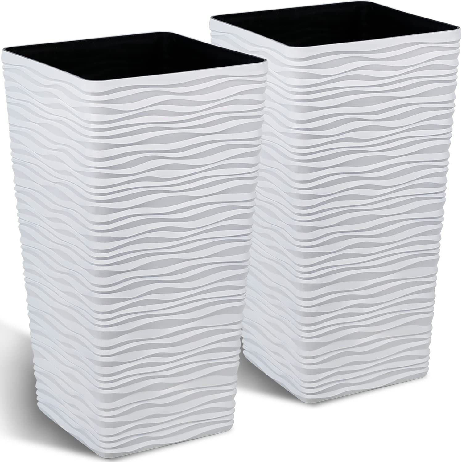 SHMAMT Garden 2-Pack Tall Tapered Planter - Plastic White Square Plant ...