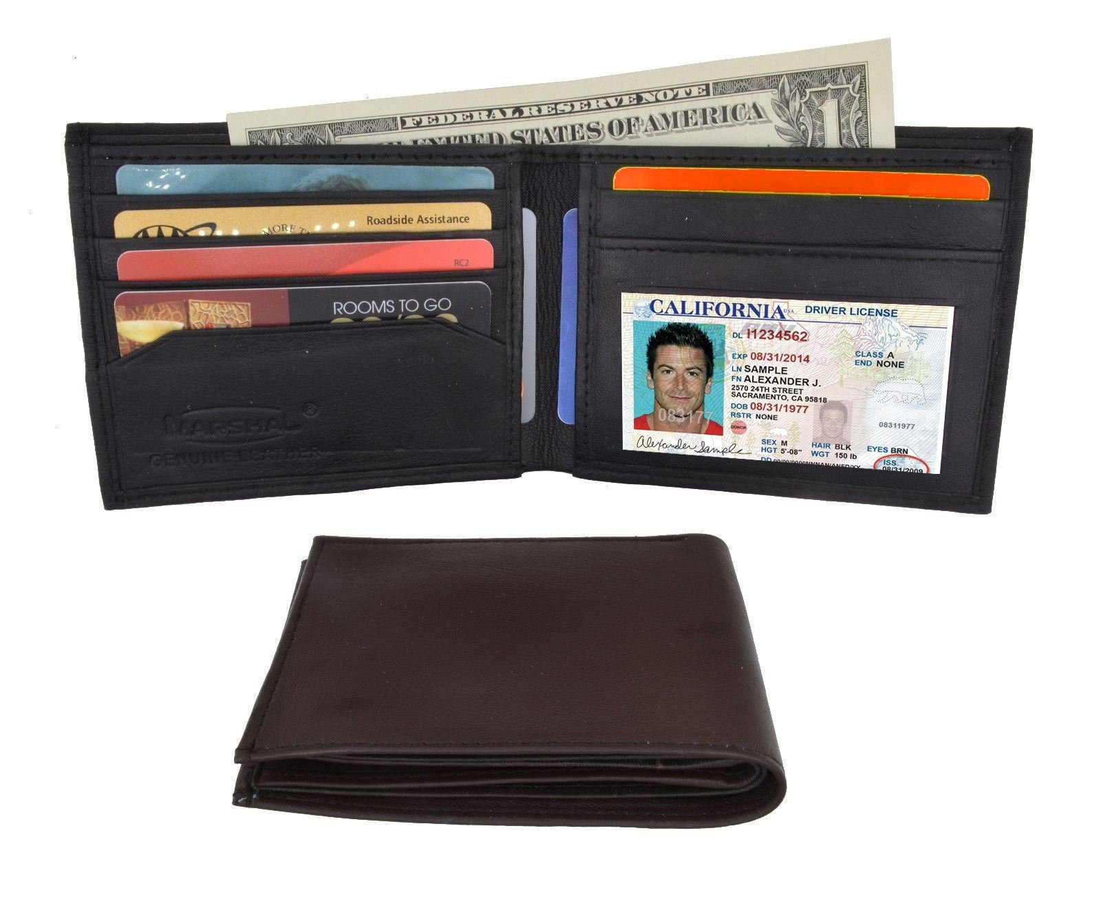 RFID Blocking Men's Genuine Leather Slim Bifold Wallet ID Card Holder ...