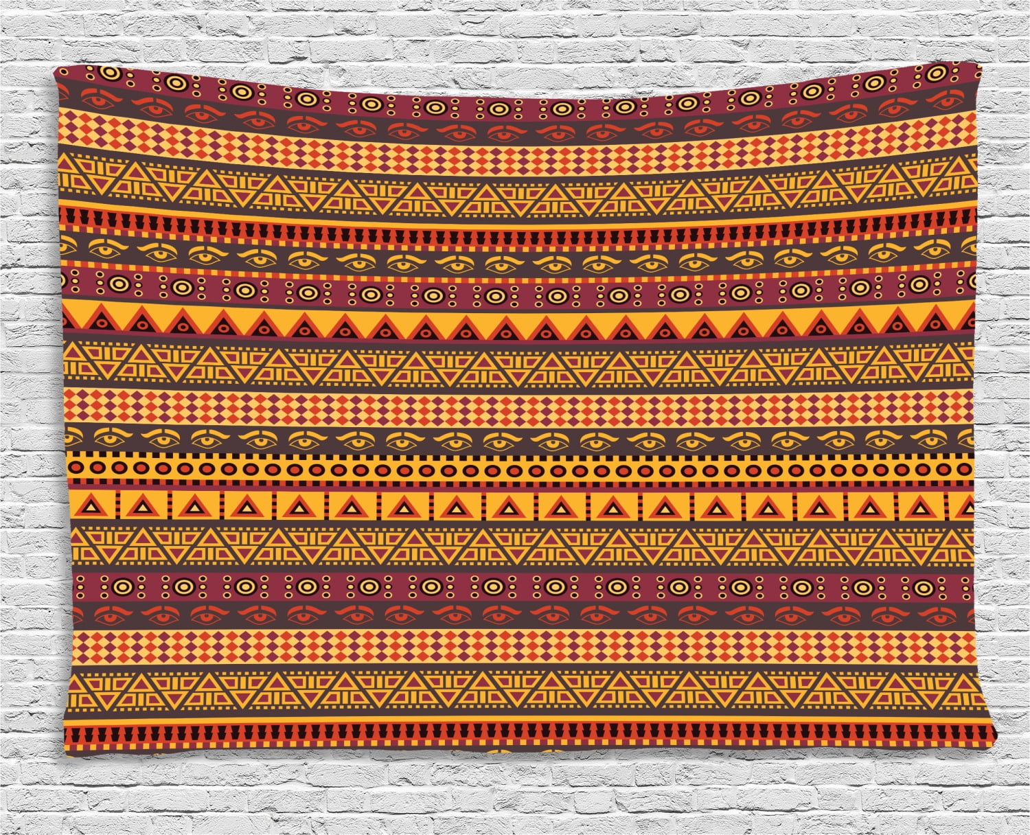 African Tapestry, Exotic Culture Folkloric Symbols Eye Triangle Rhombus ...