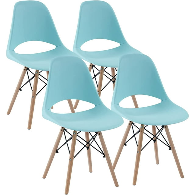 MOJAY Modern Dining Chairs Set of 4,DSW Shell Plastic Chairs with Wood ...