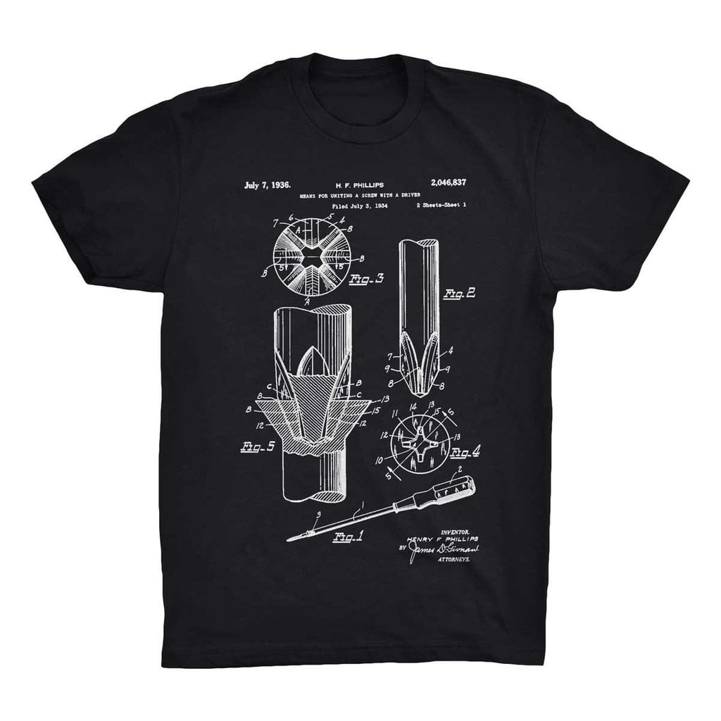 Mighty Circus Screwdriver Patent T-Shirt - Black, Tripple Extra Large ...