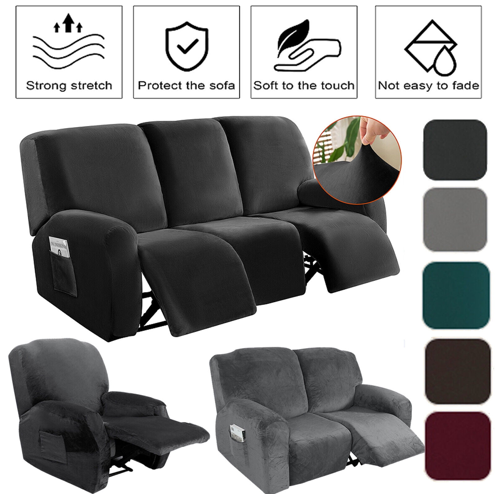 Stretch Sofa Slipcover Set for Couch Premium Velvet Fabric Couch ...