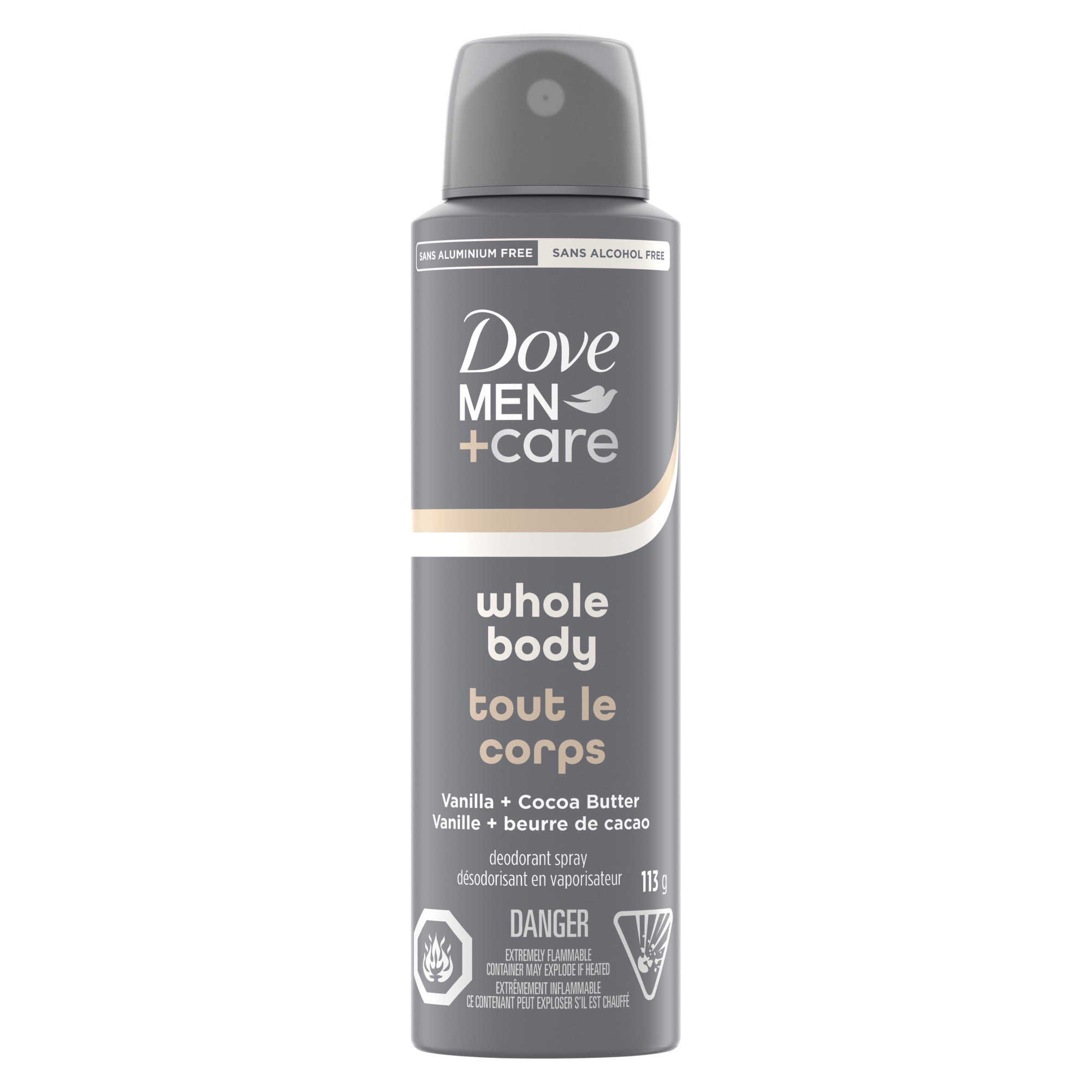 Dove Men+Care Whole Body Deodorant Spray Vanilla + Cocoa Butter, 113 g ...