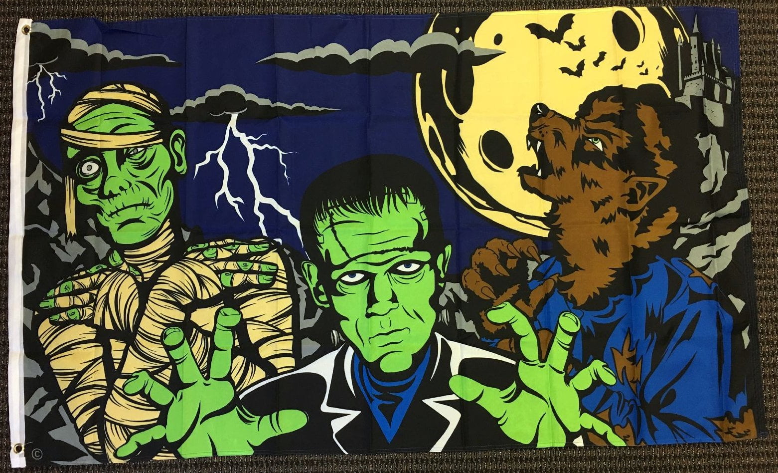 3x5 Monster Fright Night Halloween Flag Frankenstein Mummy Werewolf ...