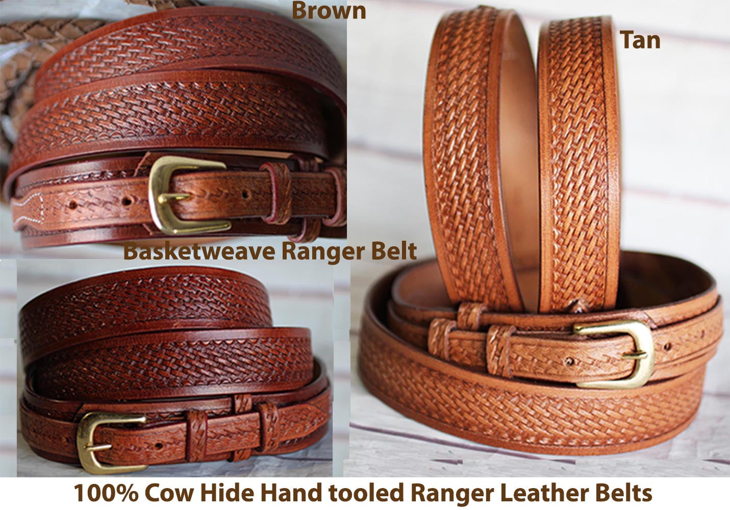 PRORIDER Men's Western RANGER BELT Tooled Leather Basket Weave 26Ranger ...