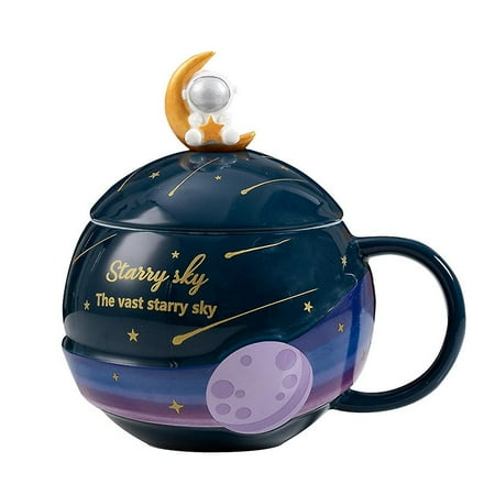 Kids Ceramic Mugs 420ml Planet Tea Cup With Lid Astronaut Mug -1 ...