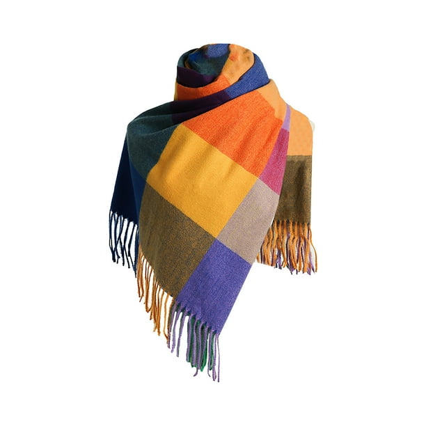 Lolmot Ladies Scarf Striped Color Plaid Shawl Elegant Ladies Style Warm ...