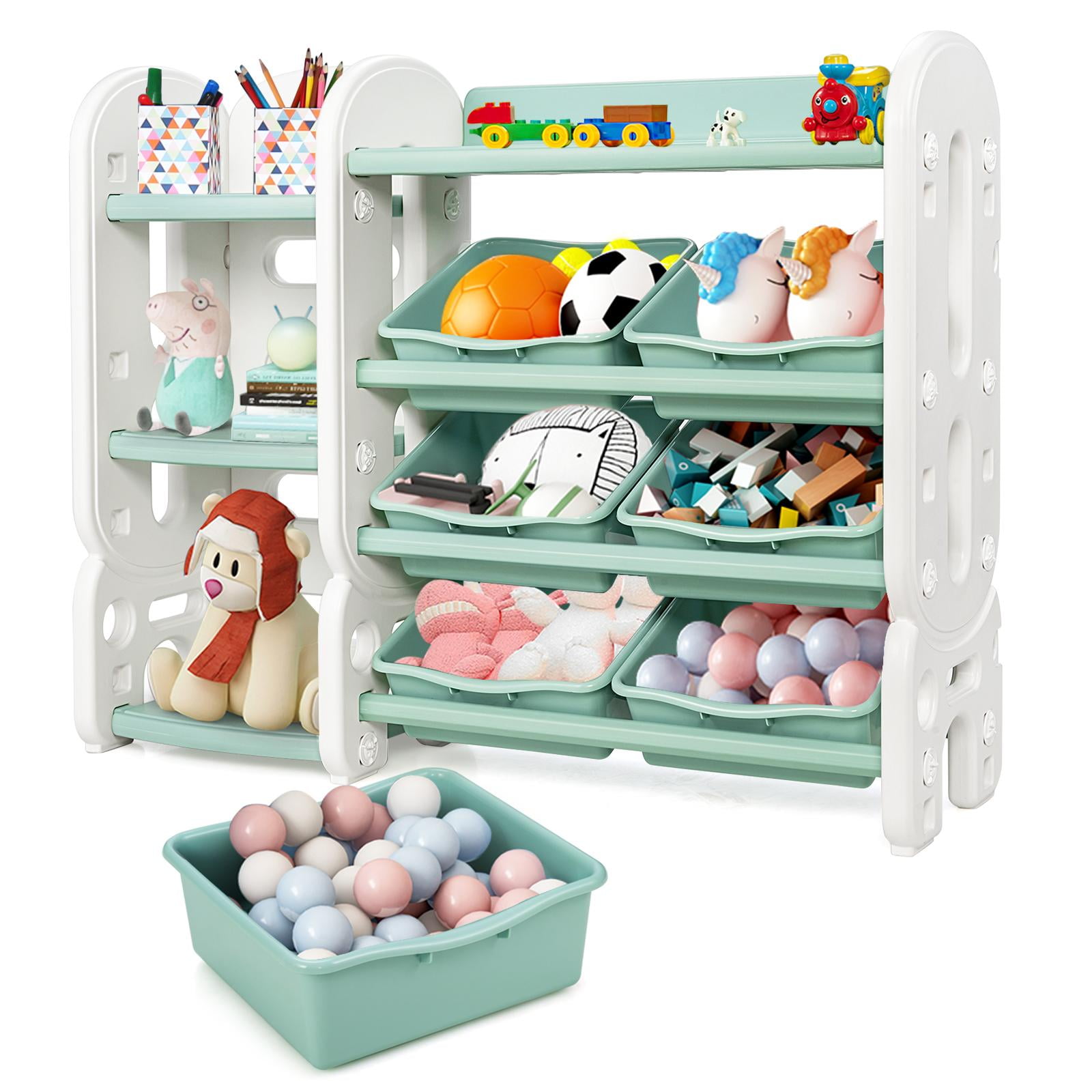 Giantex 4-Tier Kids Toy Storage Organizer, 2-in-1 Toddler Furniture ...