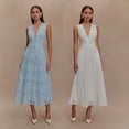 2026 Spring/Summer New Women's Light Blue Eyelet Embroidery Scalloped V ...