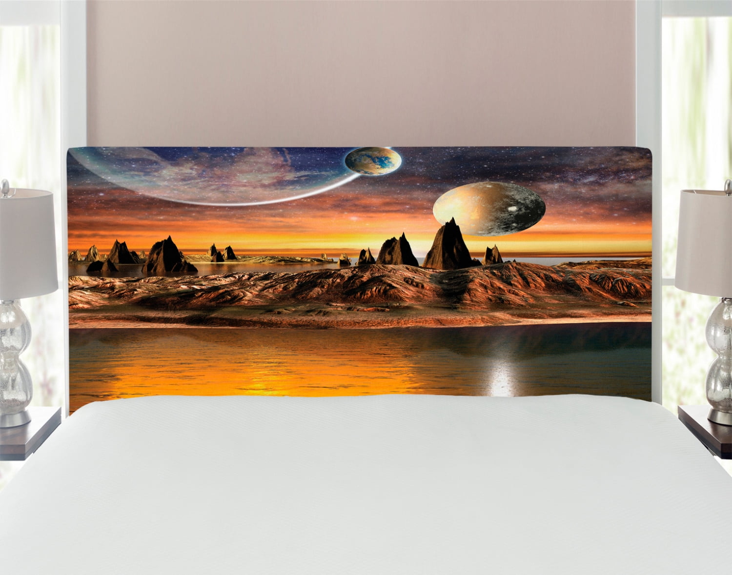 Fantasy Headboard, Alien Planet Earth Moon and Mountain Surreal Sci Fi ...