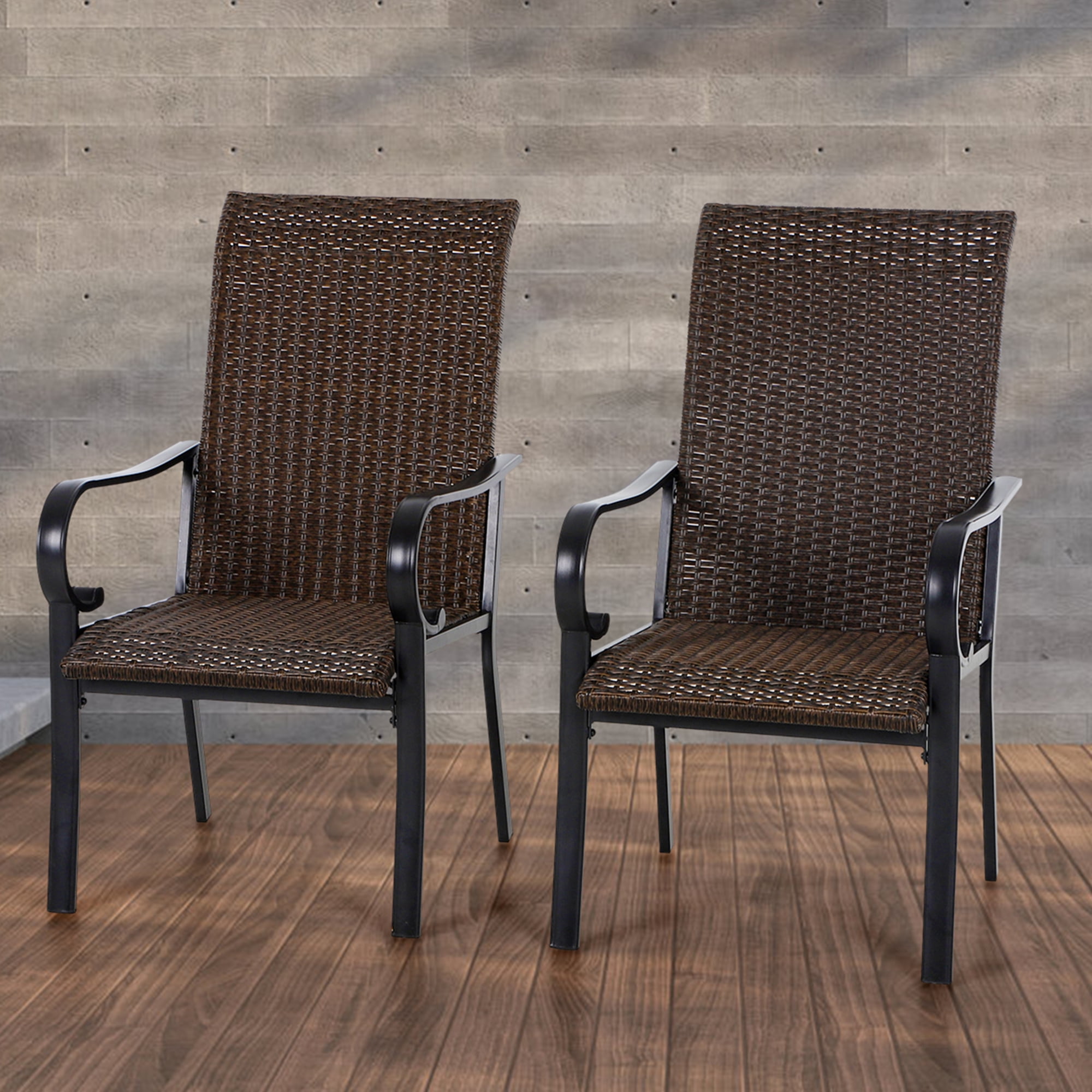 MF Studio Set of 2 Outdoor Patio Dining Chairs with High Back Rattan ...