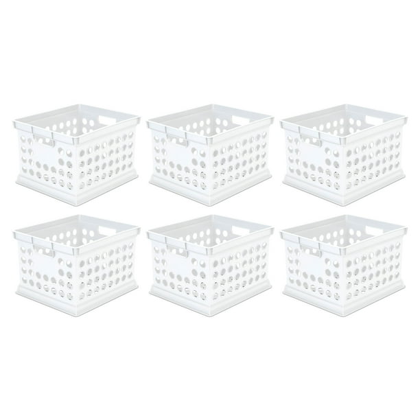 Sterilite Stackable Plastic Storage Crate Bin Organizer Box, White, 6 ...