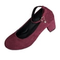 Bxsruta Flock Ankle Strap Block Heel Pumps for Women, Closed Toe Mid ...