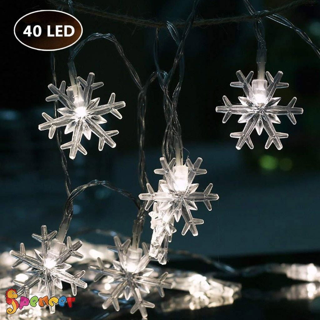 Spencer Christmas Snowflake String Lights, 19.7ft 40 LED Battery ...