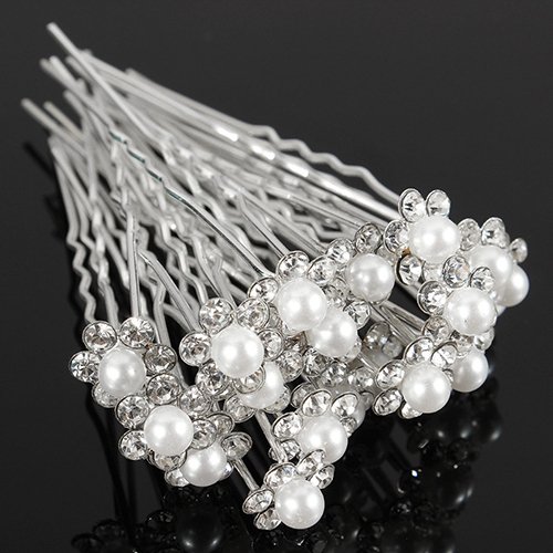 Grofry Hair Stick 20Packs Wedding Bridal Faux Pearl Rhinestone Flower ...