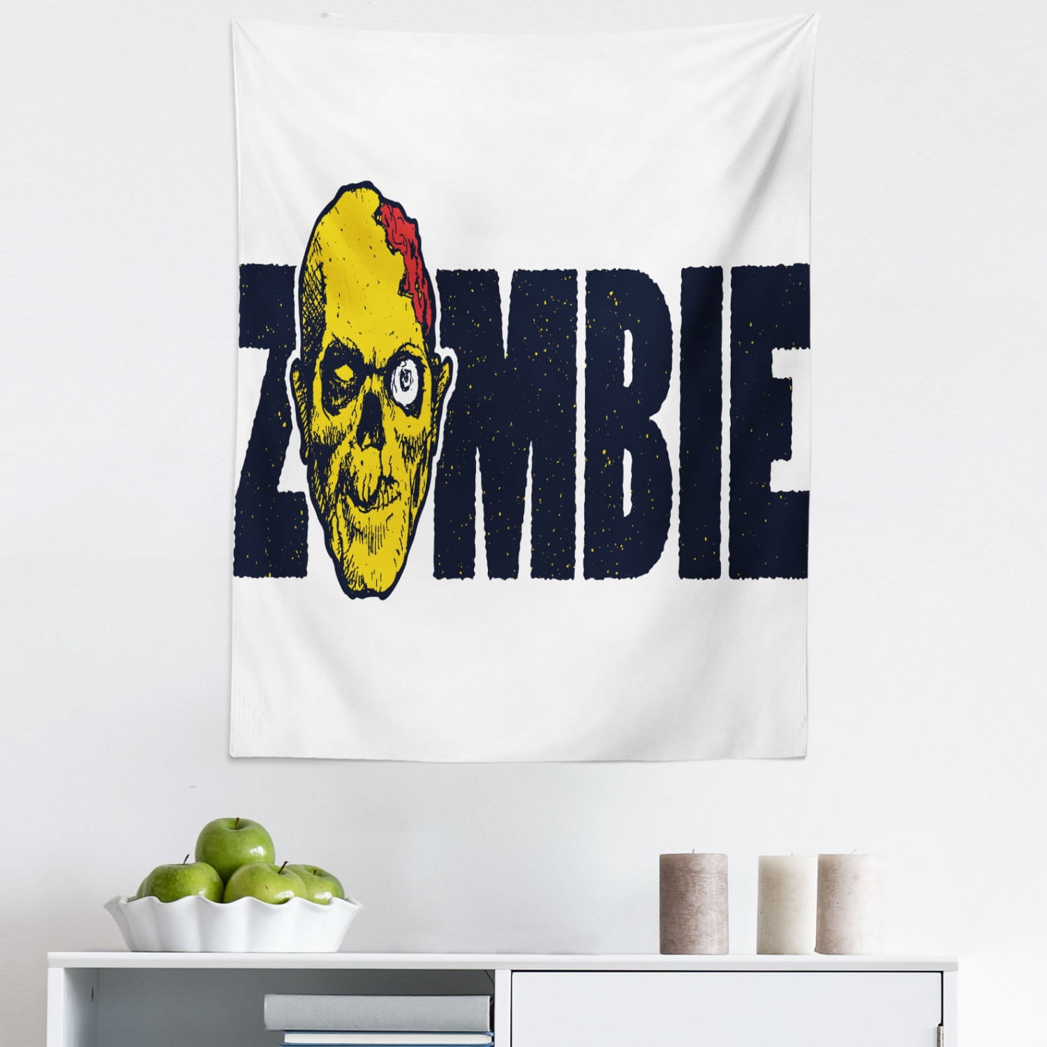 Zombie Tapestry, Dead Human Face Caricature Typography Style Monster ...