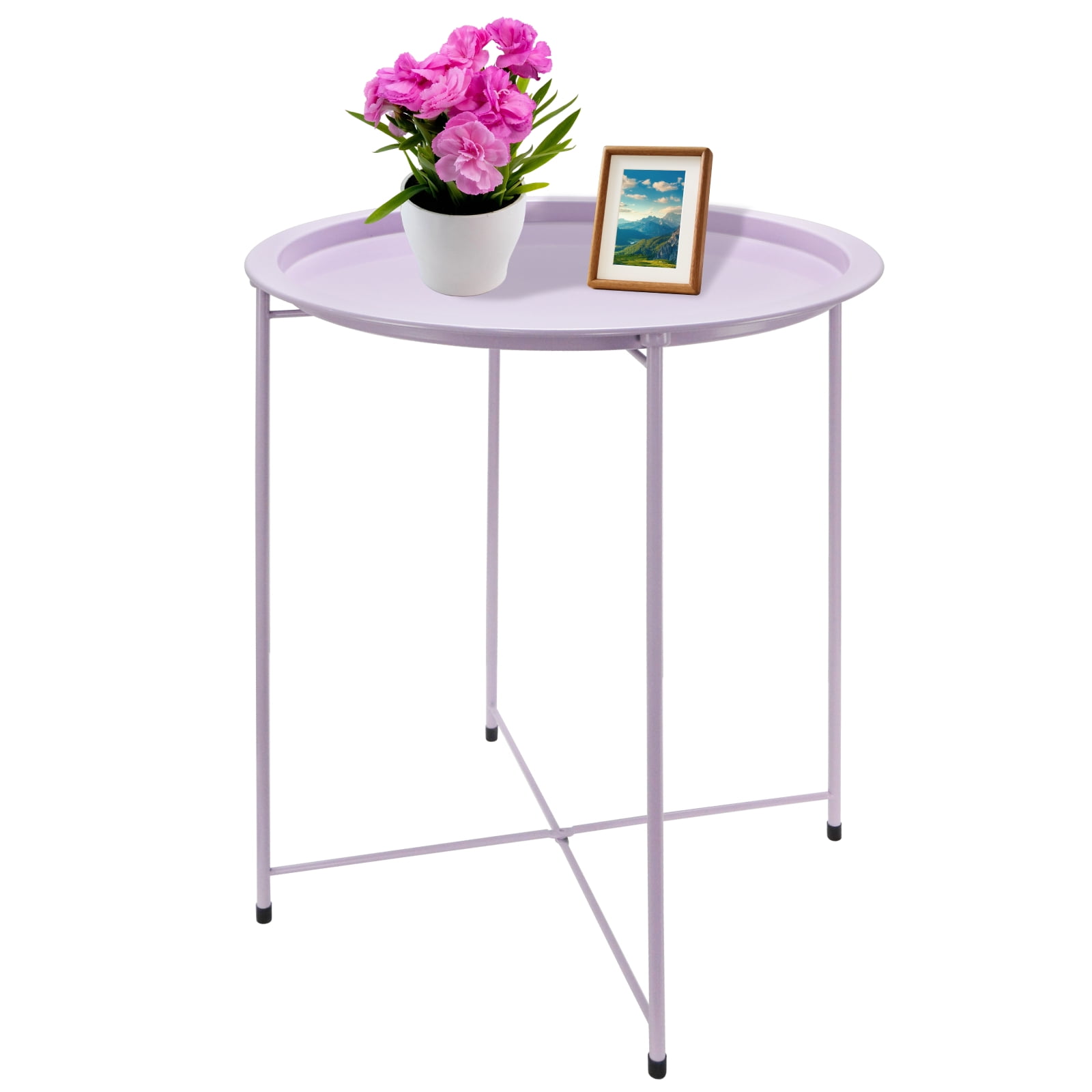 Voilamart Lightweight Foldable Indoor Small Side Table with Drink Tray ...