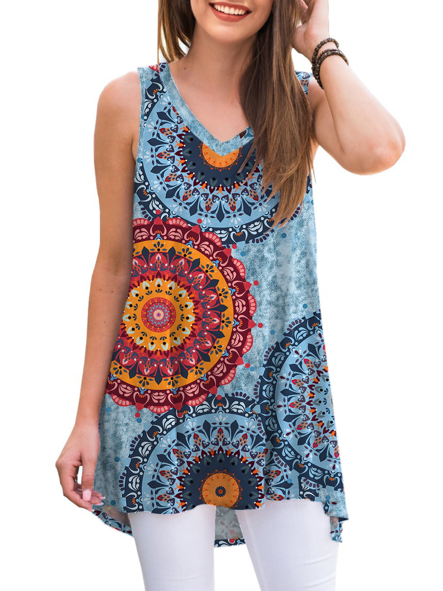 Anygrew Womens Summer Casual T Shirt V Neck Sleeveless Tunic Tops For