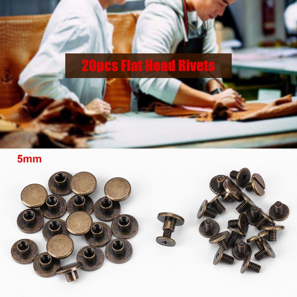 FAGINEY 20pcs Flat Head Copper Brass Screws Nuts Nails Rivets Leather ...