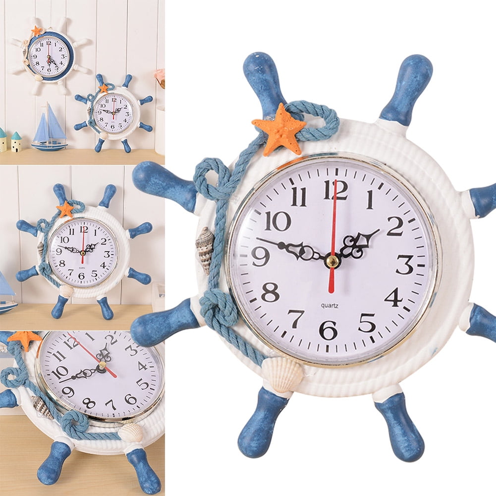 Nautical Beach Wheel Wall Clock Maritime Time Clock Home Wall ...