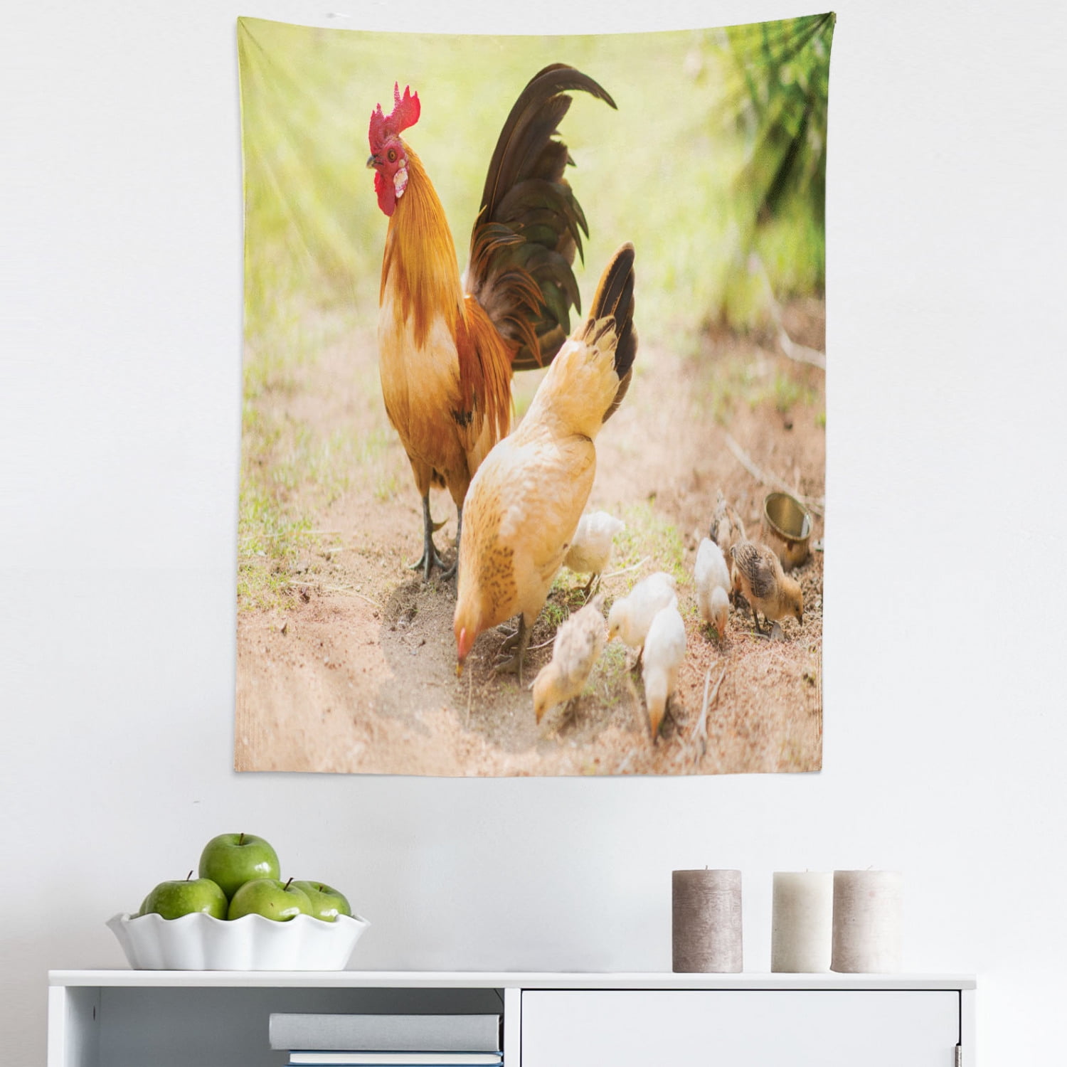 Hen and Chicks Tapestry, Farm Life Animal Themed Photo of Chicken ...