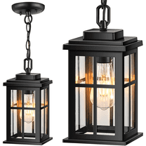 VIANIS Black Outdoor Pendant Light Lantern, Seed Glass, Modern ...