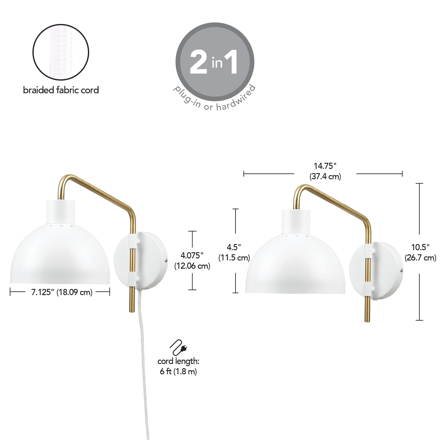 Globe Electric Dimitri 1-Light Matte White Plug-In or Hardwire Wall ...