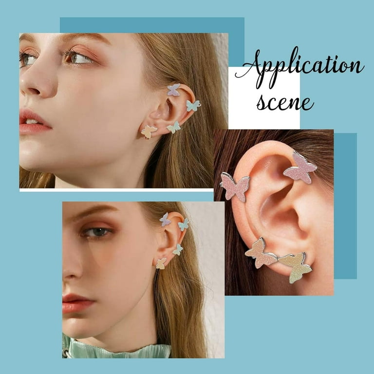 Butterfly Ear Cuffs Butterflies Ear Cuffs Fairy Ears Cuffs Elf Angel Wrap Crawler Hook Earrings Around Ear Non Pierced Clip On Colorful Ear Cuff Earrings for Women Costume Wedding Party Walmart