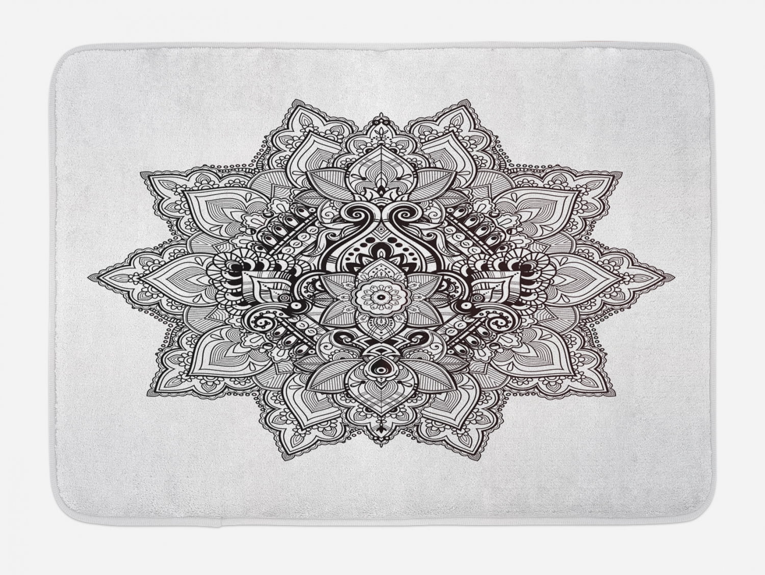 Lotus Bath Mat, Eastern Culture Mandala with Aztec Tribal Textured ...