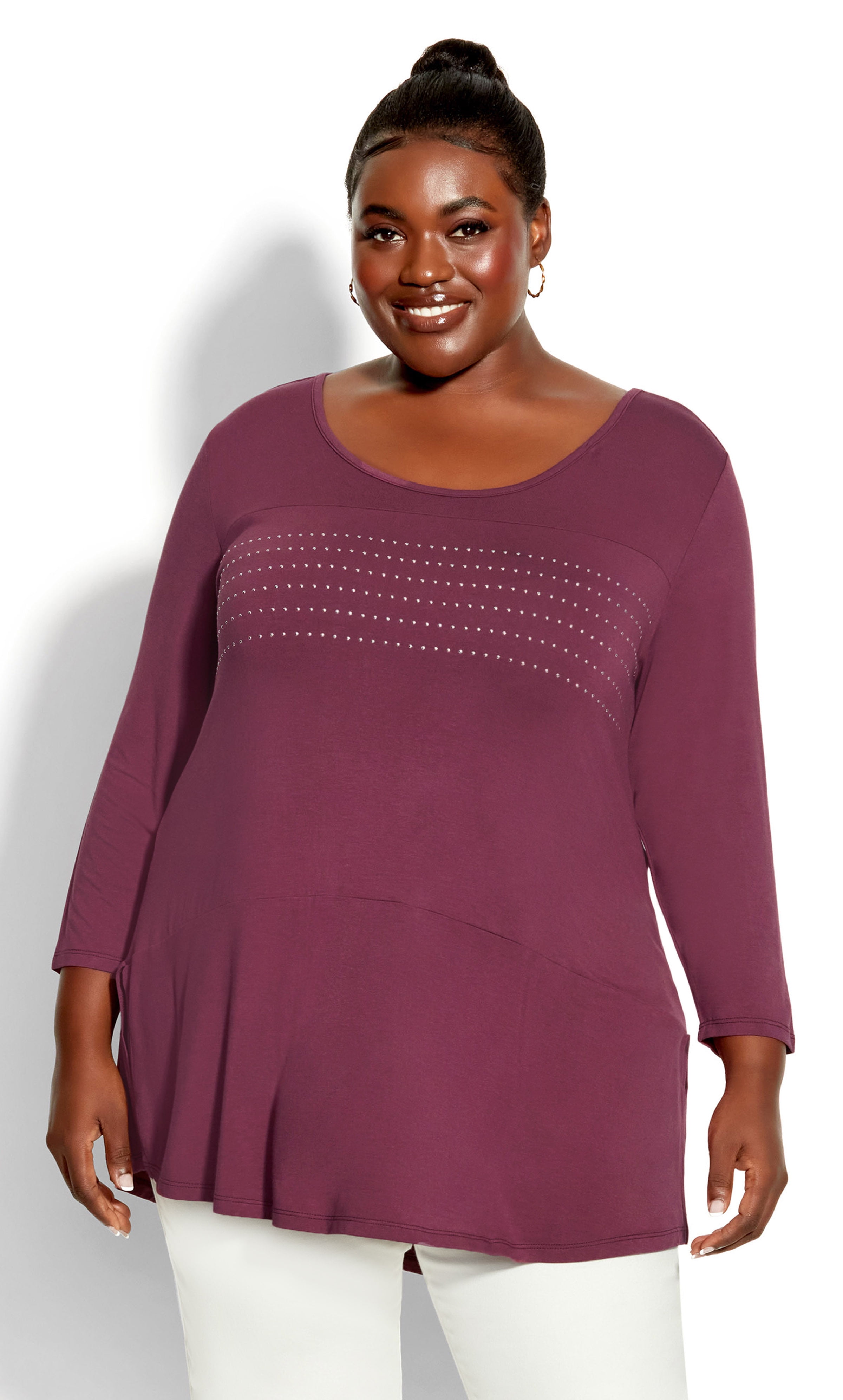 Avenue Women's Plus Size Heat Stud Plain 3/4 Sleeves Relaxed Top ...