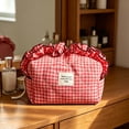 Bow Floral Print Makeup Bag, Ruffled Edge Toiletry Bag, Large Capacity ...