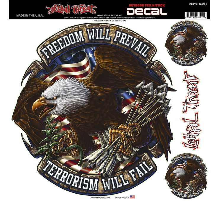 LETHAL THREAT DECALS Decals 12" x 12" Freedom Will Prevail LT06055 ...