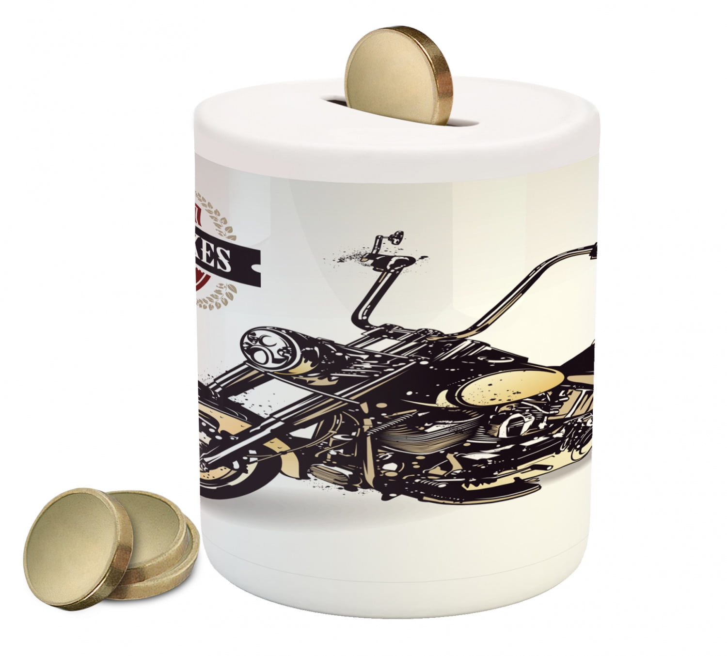 Motorcycle Piggy Bank, Chopper Customized Club Insignia Bikes Hippie ...