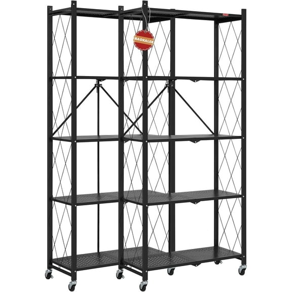 4 Tier Foldable Storage Shelves with Wheels Large Capacity Shelving ...