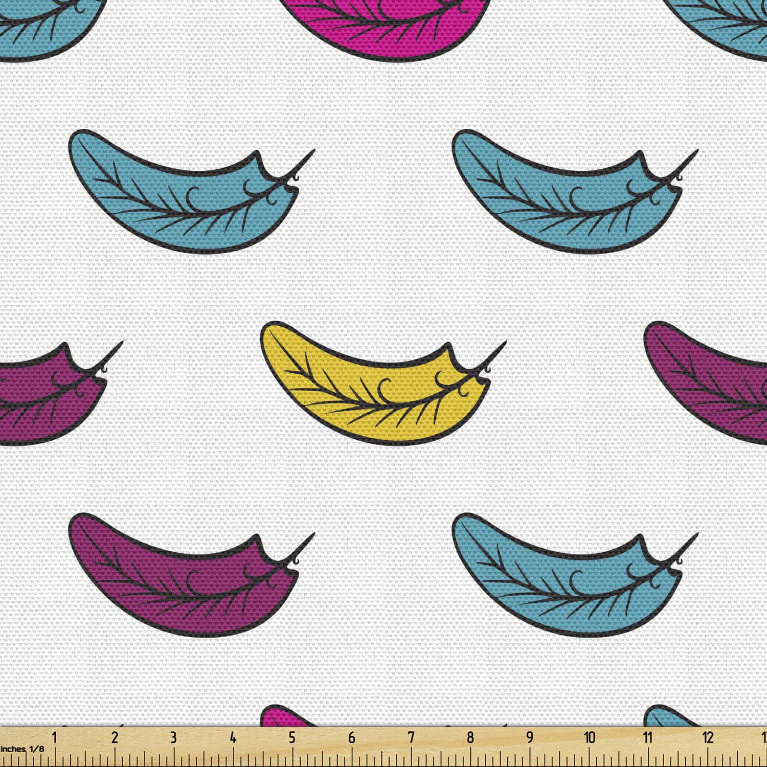 Feather Fabric by the Yard, Hand-drawn Style Graphic Flying Feather ...