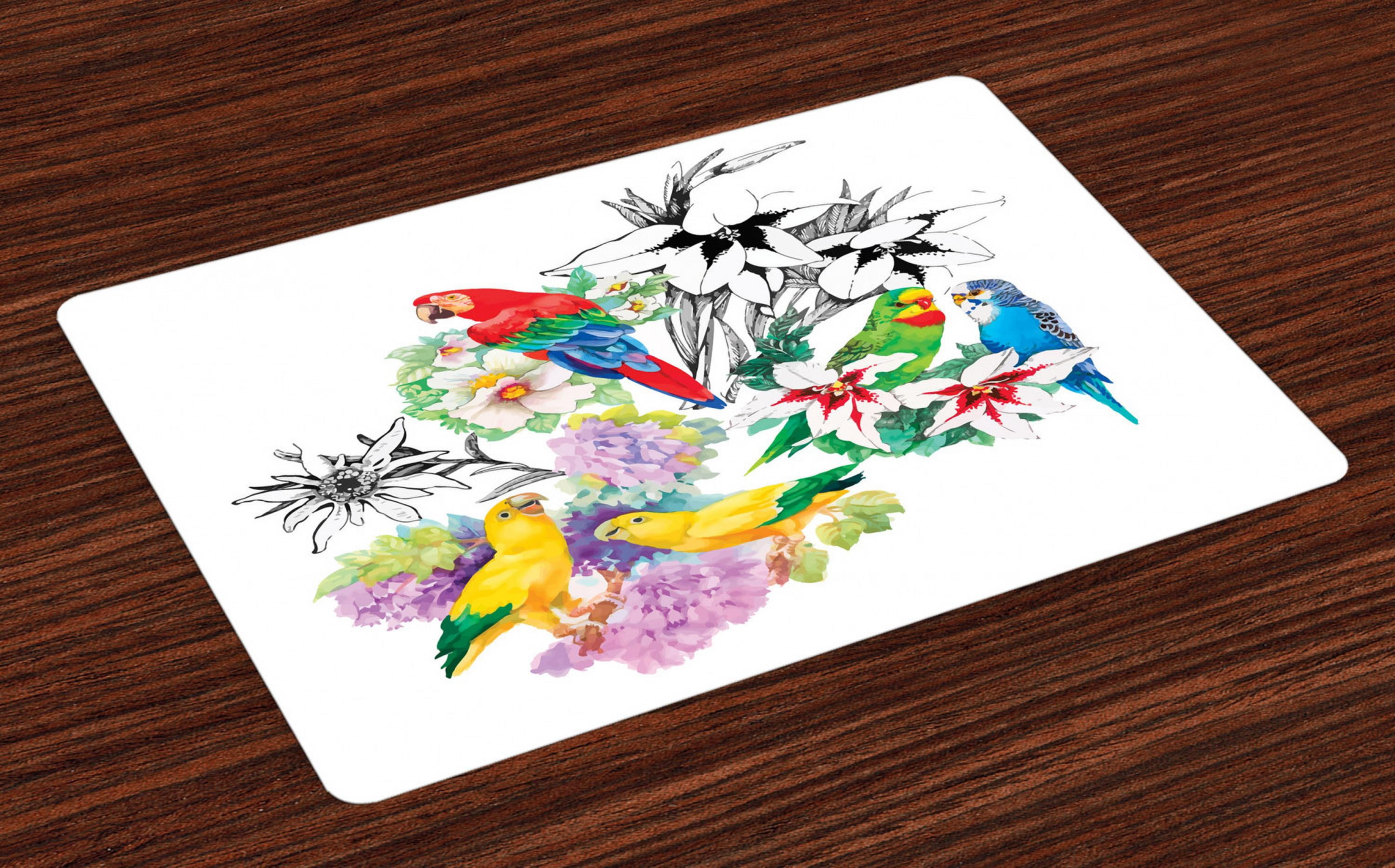 Ambesonne Parrot Place Mats Set of 4, Floral Foliage Garden, Standard ...
