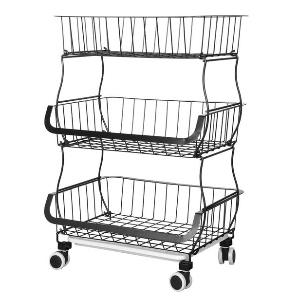3-Tier Kitchen Carts on Wheels Metal Large Capacity Fruit Vegetable ...