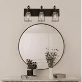 Uolfin 22 in. 3-Light Rustic Bronze Bathroom Vanity Light with Seeded ...