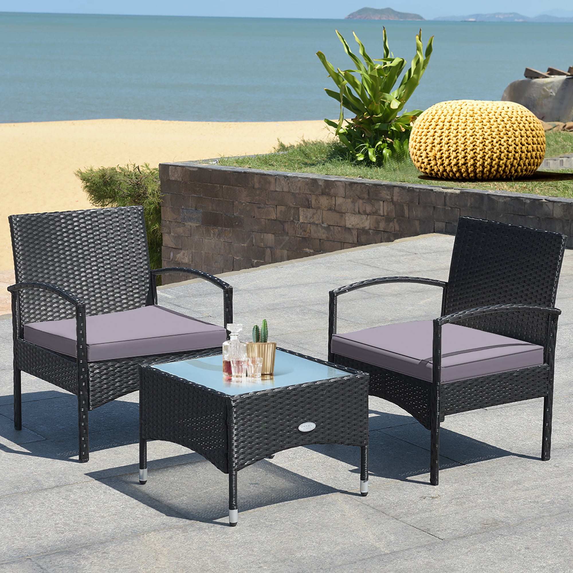 Click here for Costway 3 Pcs Patio Wicker Rattan Furniture Set Co... prices