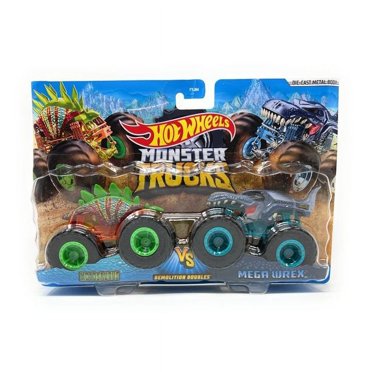 Hot Wheels Monster Trucks 1:64 Scale Demolition Doubles, Motosaurus vs Mega Wrex - Walmart.com