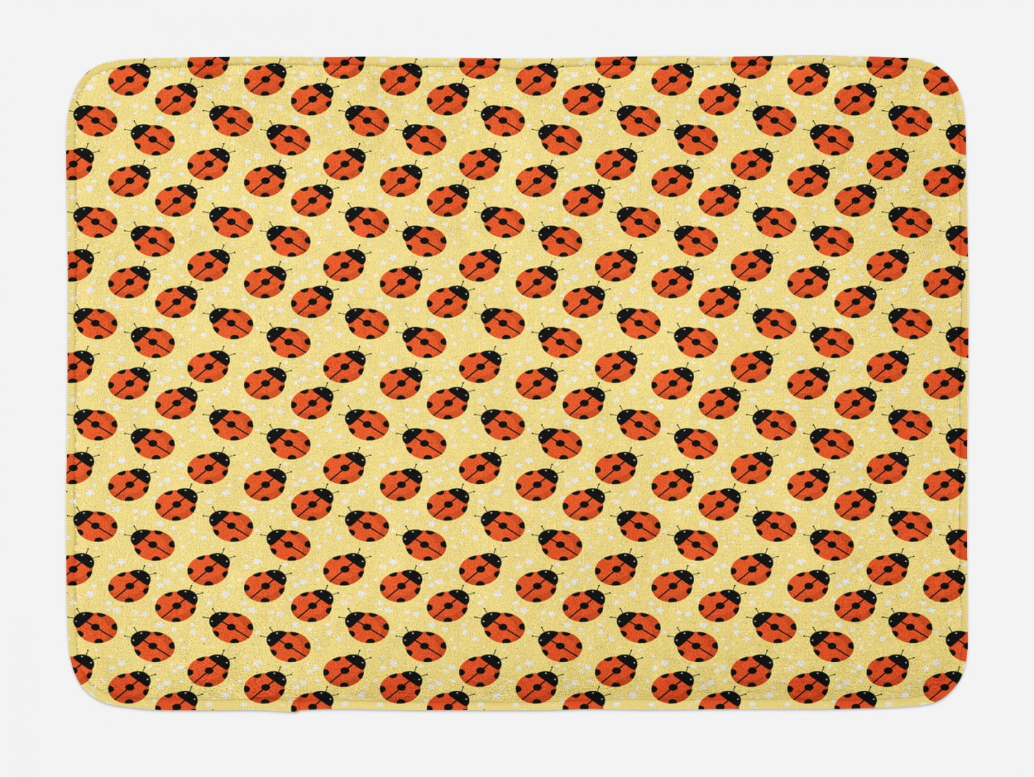 Ladybugs Bath Mat, Cute Bugs Children Cartoon Style Stars Polka Dots ...