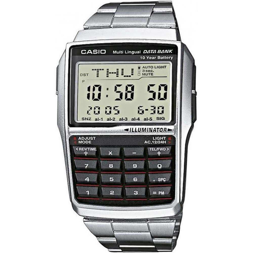 Casio - Silver Digital Watch w/ Databank, Calculator, Alarm & Light ...