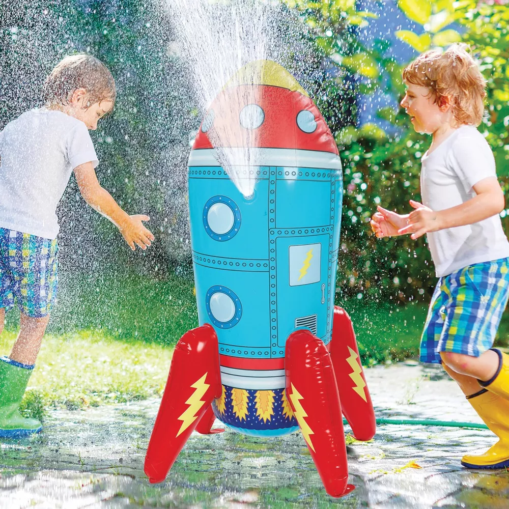 Inflatable Rocket Ship Water Sprinkler Toy Attach to Hose - Water Pool ...