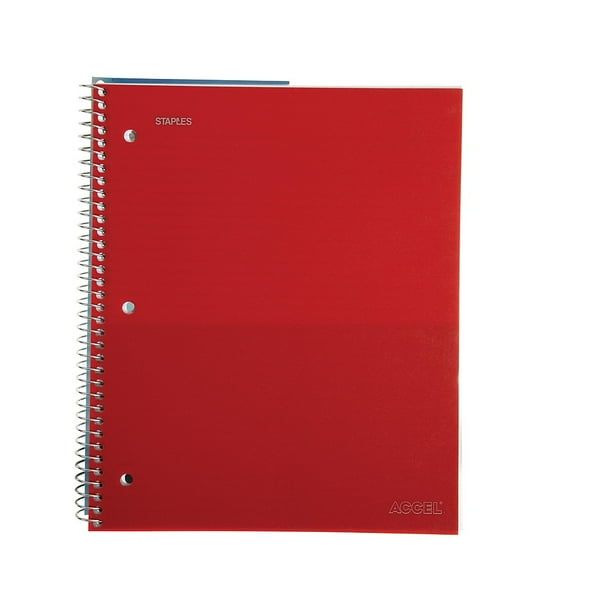 Staples Accel 1-Subject Notebook 8.5" x 11" College Ruled 100 Sh. Red ...